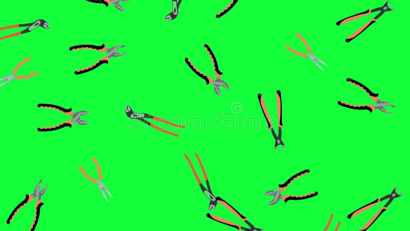 Working Pliers Tools Elements Falling Animation, on Green Screen Chroma ...