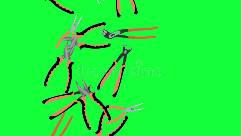 Working Pliers Tools Elements Graphic Animation, on Green Screen Chroma ...