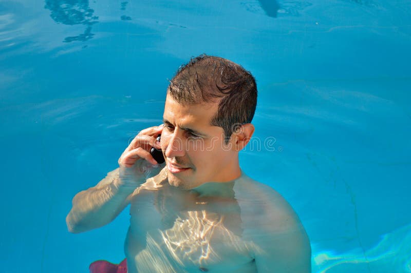 Working in the pool stock image. Image of call, businessman - 121196667