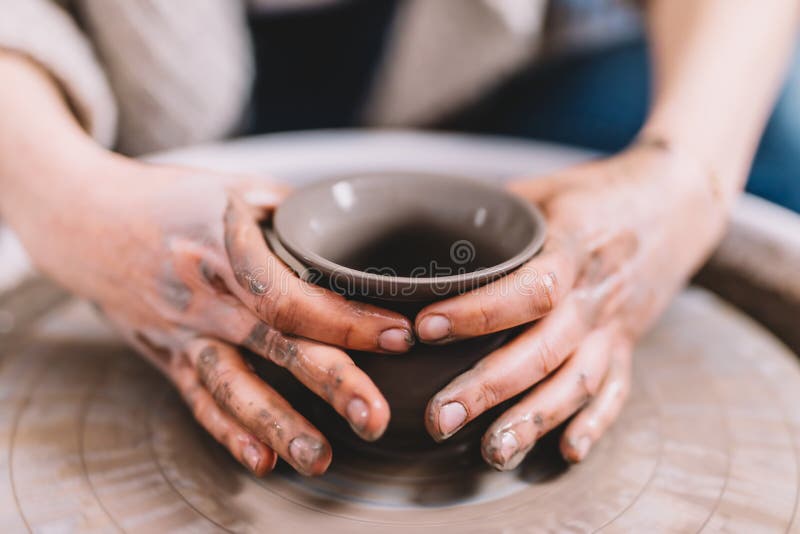 Working on Pottery Wheel in Ceramics Workshop Creating Ceramic Ware ...