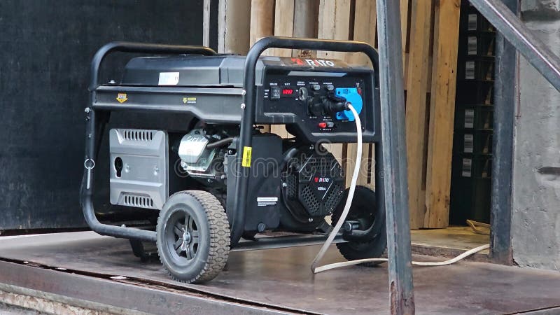 A Working Power Generator is Placed on the Sidewalk. Outdoor Diesel ...