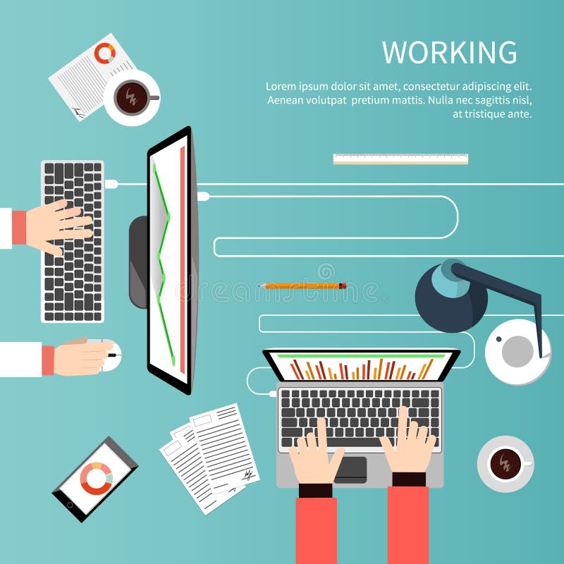 Working Process Of Business Team Concept Stock Vector - Illustration ...