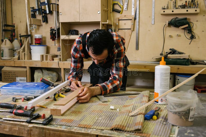 Working Process in the Carpentry Workshop Stock Image - Image of male ...
