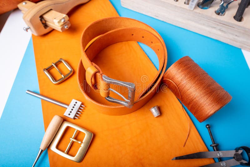 Working Process of Creating the Leather Belt in the Leather Workshop ...