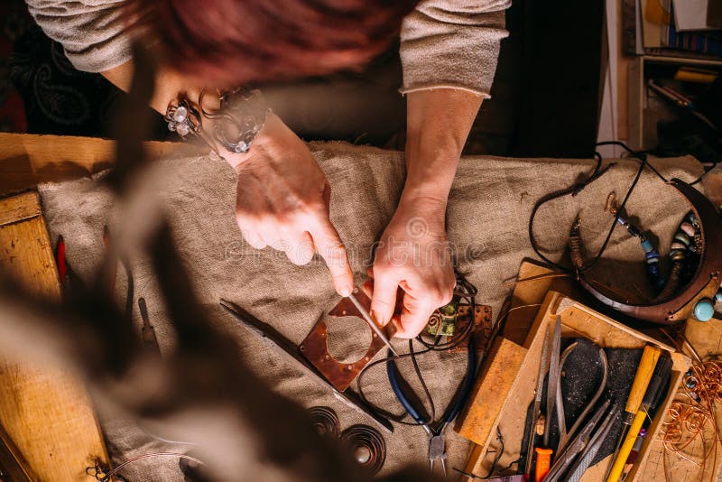 Handmade Copper Wire Working Tools on the Table with Accessoires ...