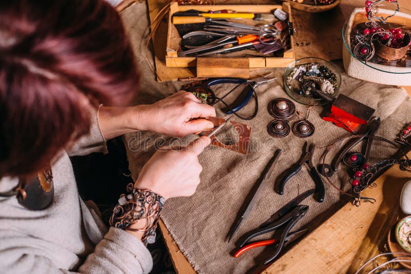 Handmade Copper Wire Working Tools on the Table with Accessoires ...