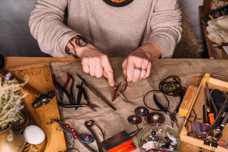 Handmade Copper Wire Working Tools on the Table with Accessoires ...