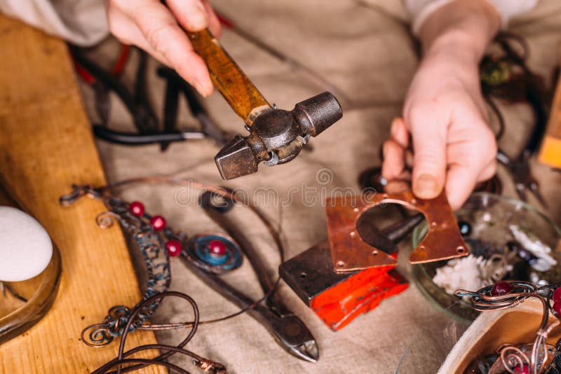 Handmade Copper Wire Working Tools on the Table with Accessoires ...