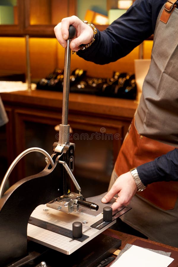 Working Process of Making Leather Wallet in the Leather Workshop, Close ...