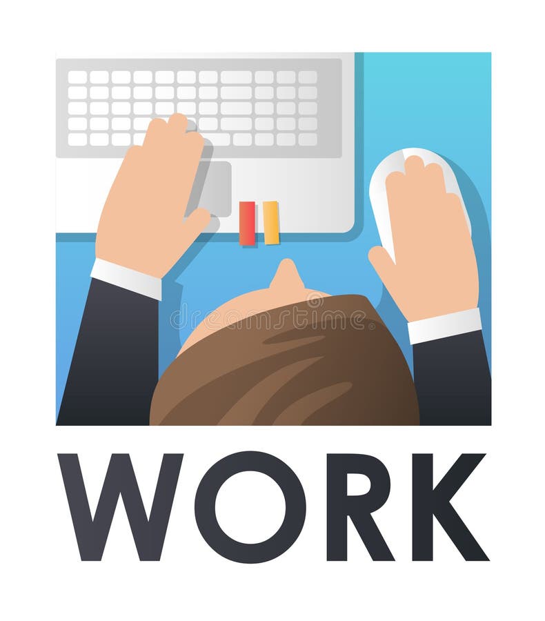 Working Process. Man Work with Computer. Concept Web Page, Banner ...