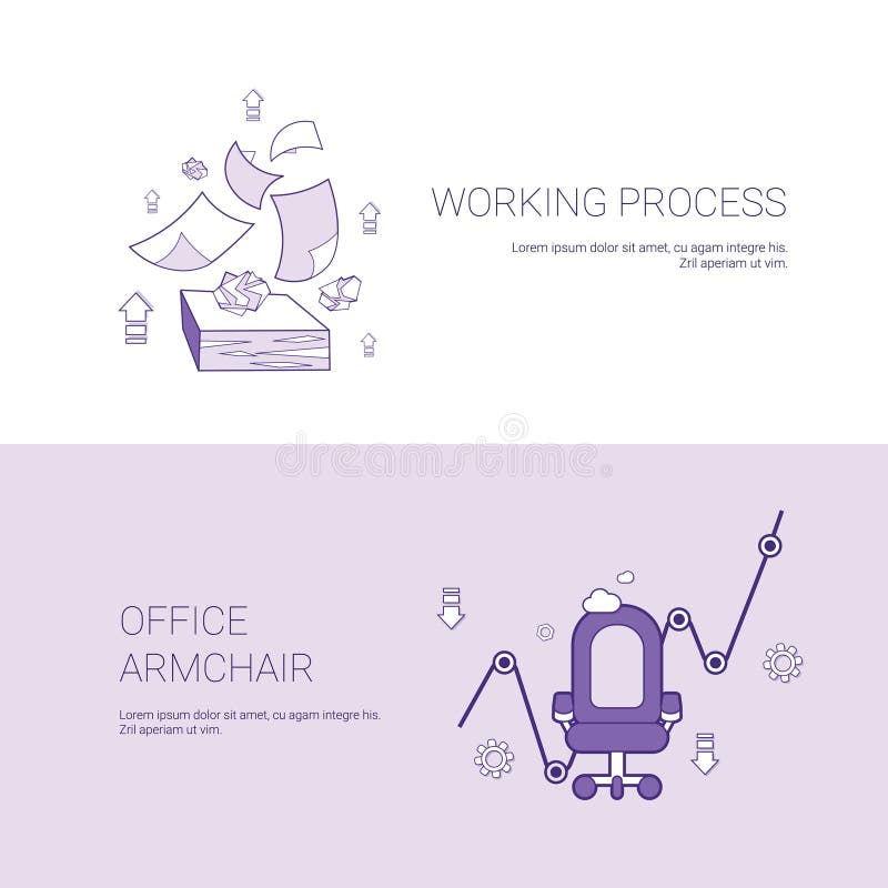 Working Process and Office Armchair Concept Template Web Banner with ...