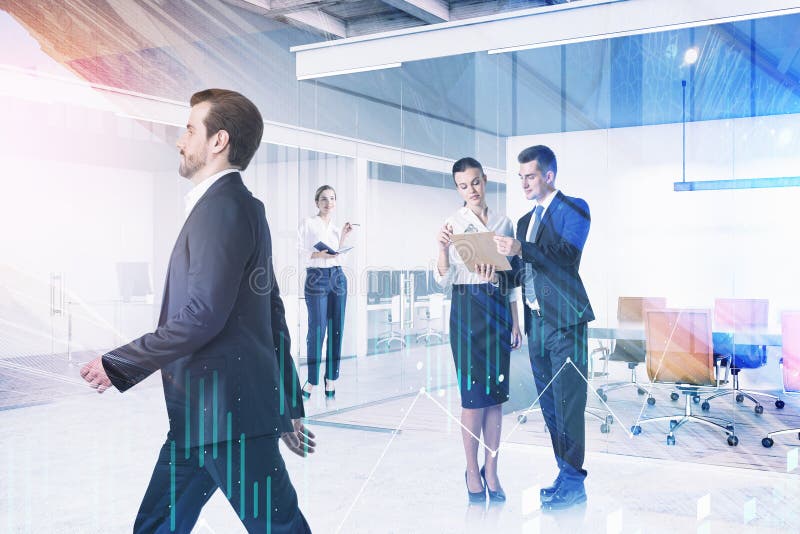 Working Process at Office in Downtown. Double Exposure Stock ...