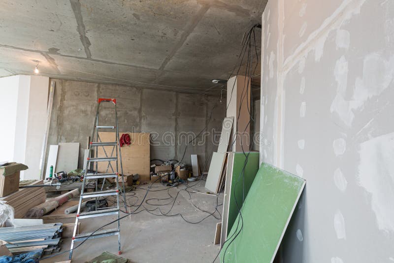 Working Process of Renovate Room with Installing Drywall or Gypsum ...