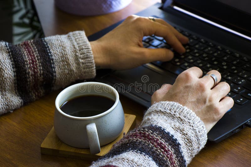 Working Process, Workspace and Workspace, Hand, Coffee and Notebook or ...