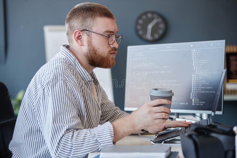 Working Professional Coding on Computer in Office Stock Image - Image ...