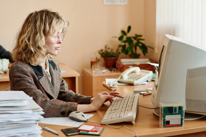 Working Professional Engaging with Computer Screen in Office Stock ...