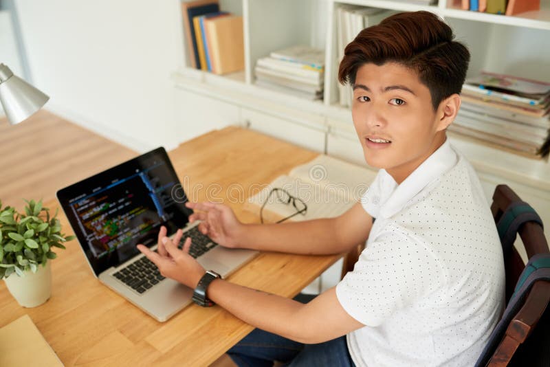 Working on Programming Code Stock Photo - Image of handsome, homework ...