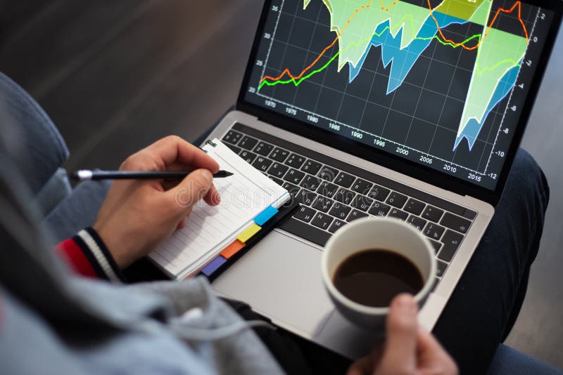 Working Project on Laptop with Coffee in the Hands Stock Image - Image ...