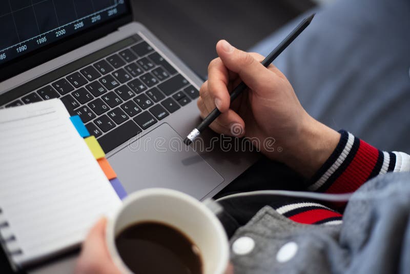 Working Project on Laptop with Coffee in the Hands Stock Photo - Image ...