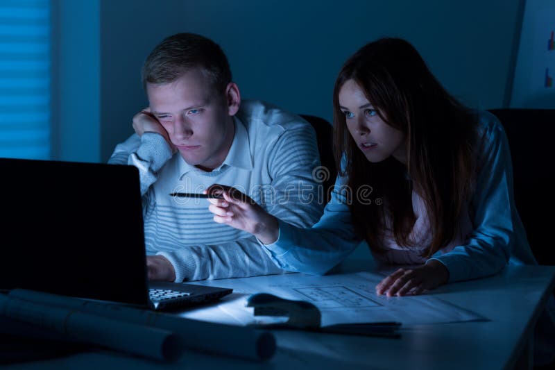 Working on Project at Night Stock Photo - Image of thinking, depressing ...