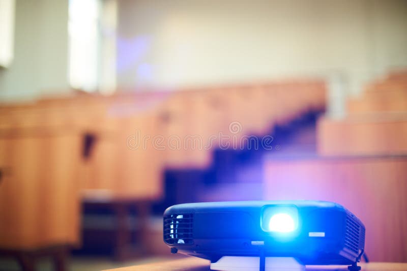 Working Projector at the Big Empty Lecture Hall Stock Image - Image of ...