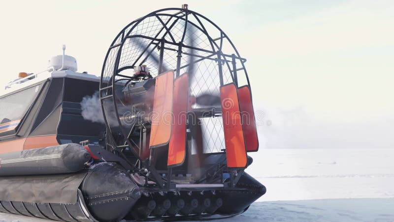 Rescue Hovercraft Engine Warm-up on Snowy White Background at Winter 4K ...