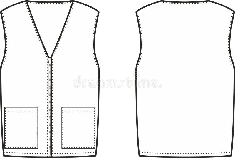 Working Quilted Zip Up Vest Flat Sketch. Work Waistcoat Apparel Design ...