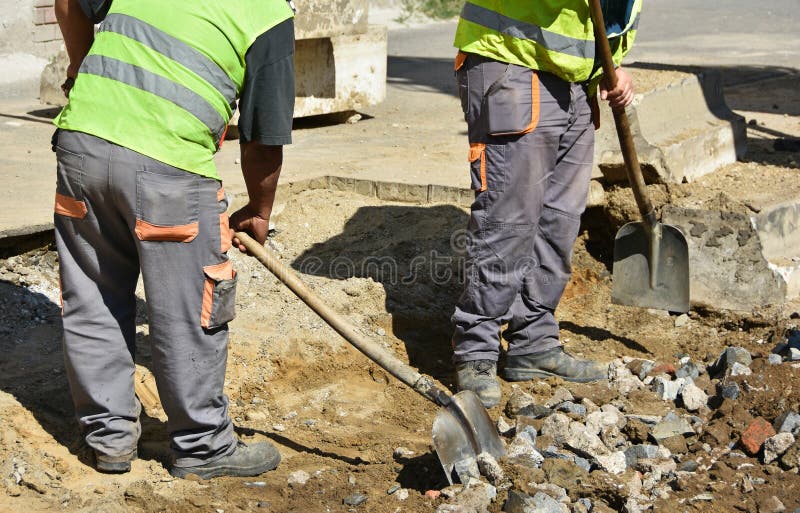 Working at the Road Construction Stock Image - Image of outdoors, wear ...