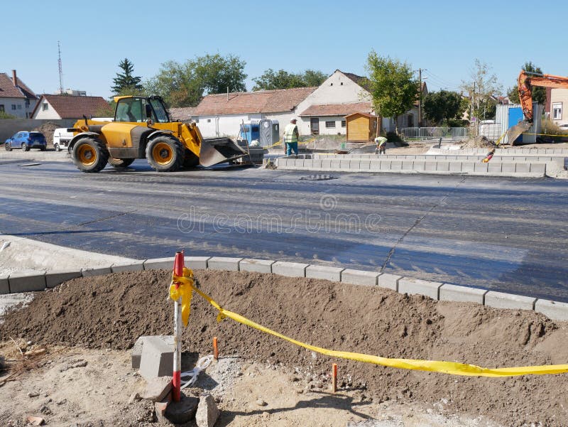 Working at the Road Construction Site Stock Image - Image of stone ...