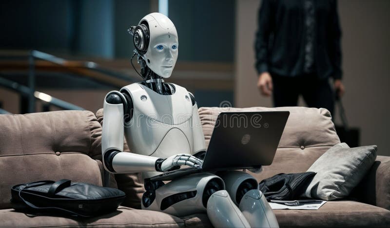 A Working Robot Waiting in a Modern Office Sofa for a Job Interview. Ai ...