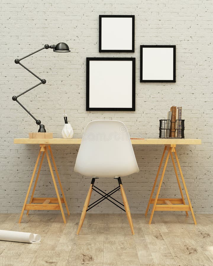 Working Room Interior Design 3d Rendering Stock Image - Image of ...