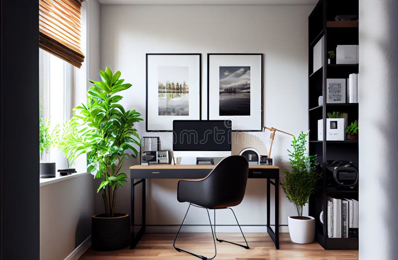 Working Room with a Large Window and a Workplace with a Computer ...