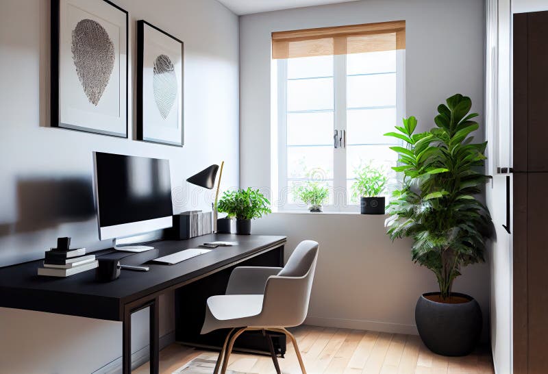 Working Room with a Large Window and a Workplace with a Computer ...