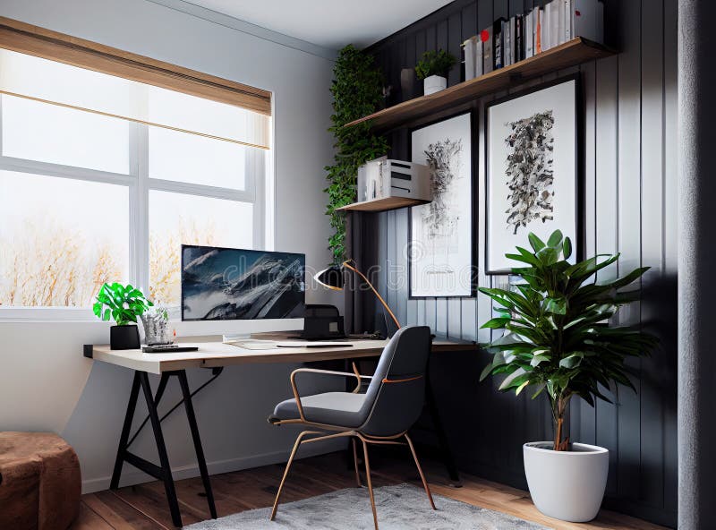 Working Room with a Large Window and a Workplace with a Computer ...