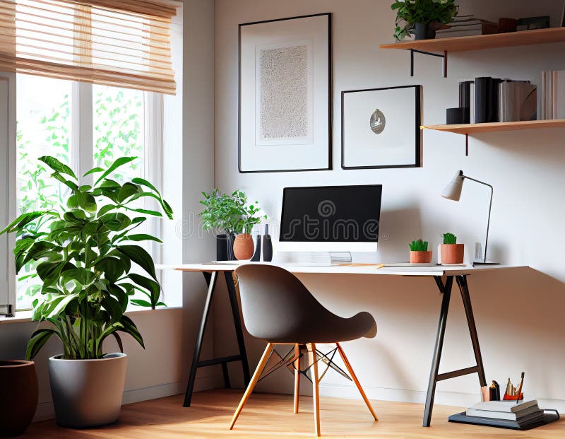 Working Room with a Large Window and a Workplace with a Computer ...