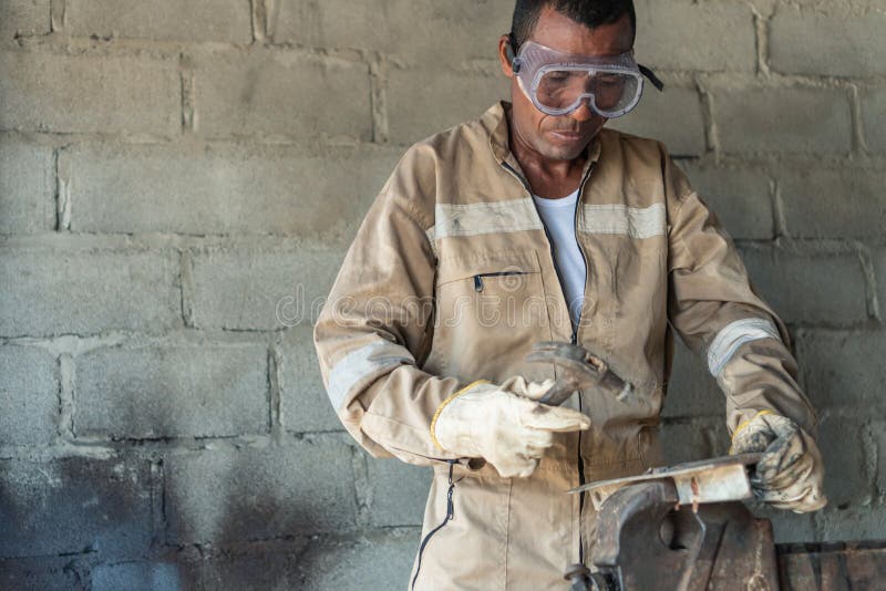 Portrait of Latin Man Working at Workshop Stock Image - Image of ...