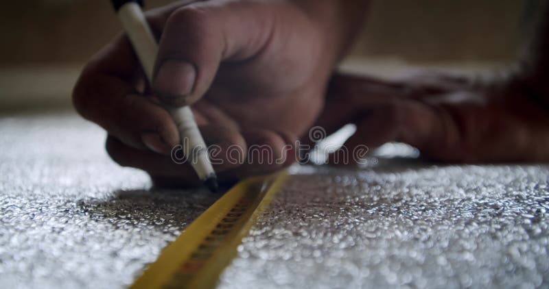 Working with a Ruler, Marks with a Marker Closeup. Stock Video - Video ...
