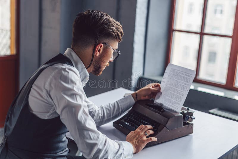 Working Screenwriter with a Retro Typewriter Stock Photo - Image of ...