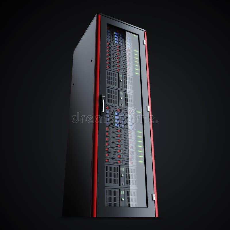 Working Server Rack Isolated on Black Background Stock Illustration ...