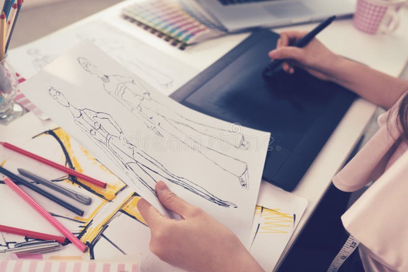 Working with sketch stock image. Image of people, fashion - 74546537