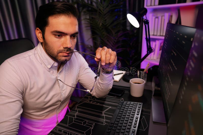 Working Smart it Developer Analyzing Data Software Development on Pc ...