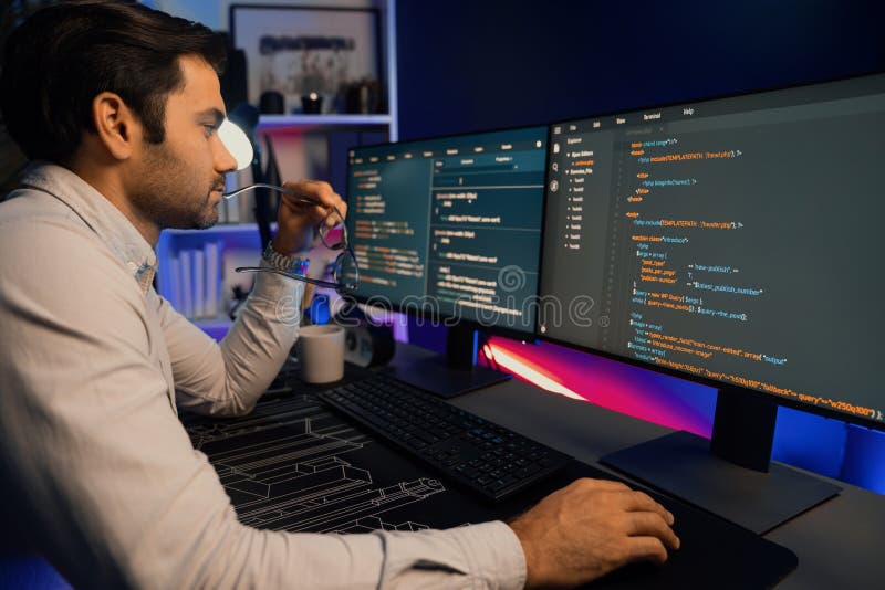 Working Smart it Developer Analyzing Data Software Development on Pc ...