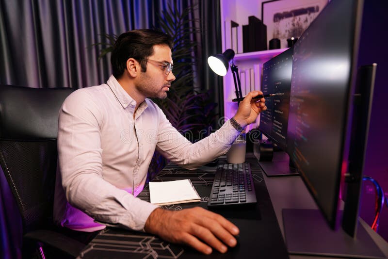 Working Smart It Developer Pointing Data Software Development On Pc