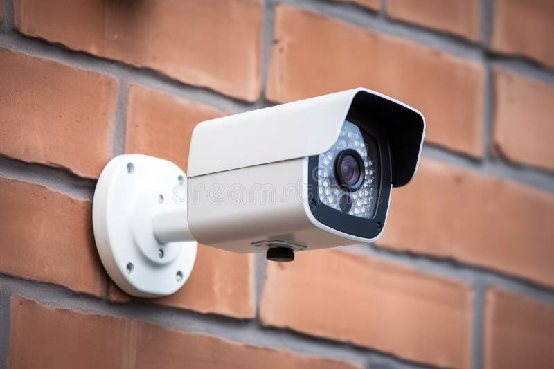 Working Smart Home Security Camera on a Wall Stock Photo - Image of ...