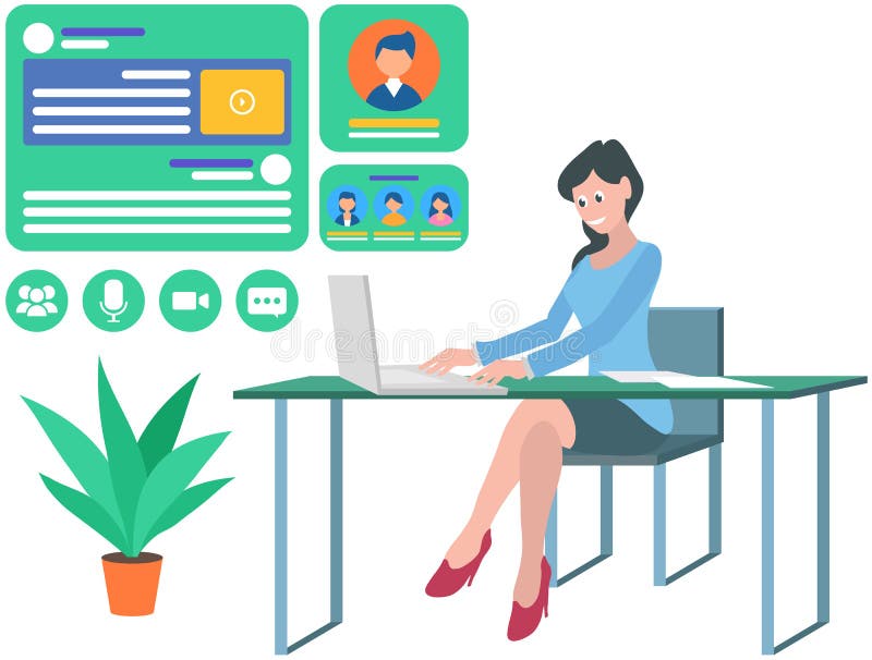 Working with Social Media Technology, User Profile. Woman Browsing ...