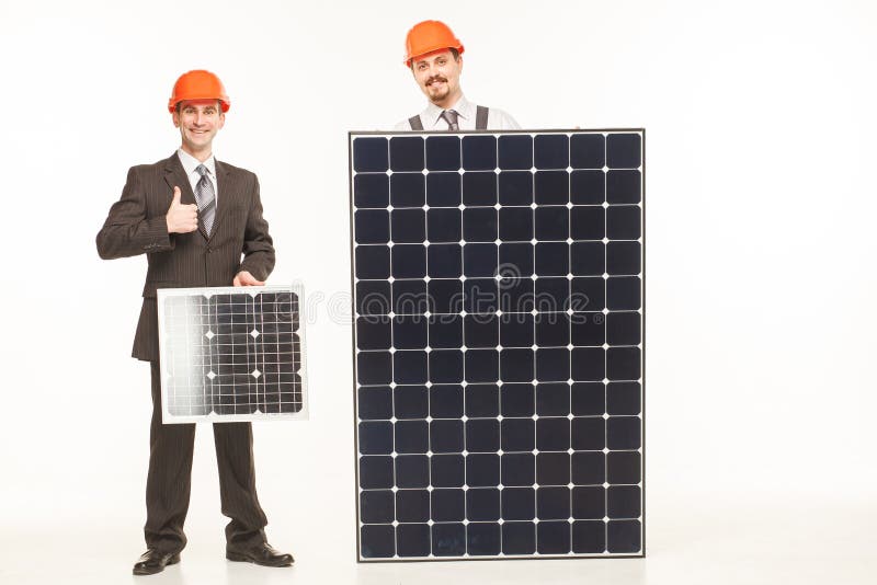 Working with Solar Panels Smiling Stock Photo - Image of construction ...