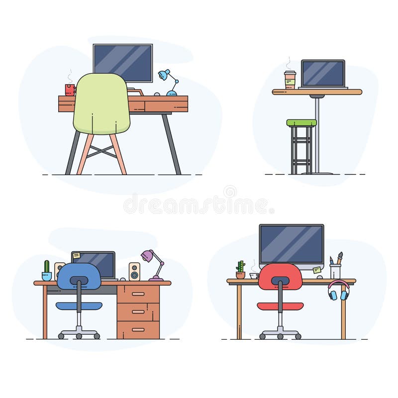 Working Place stock vector. Illustration of bamboo, modern - 179135204