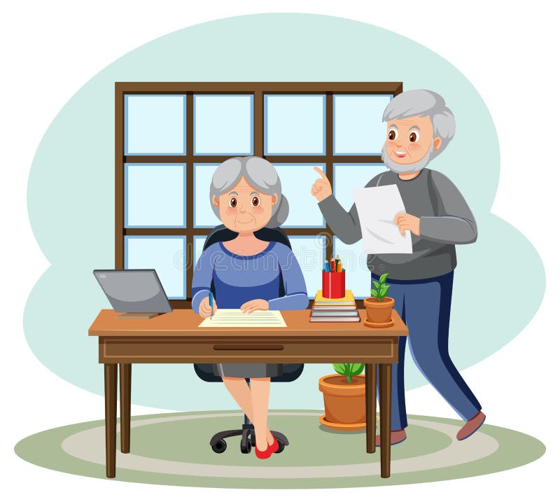 Working Space with Senior Couple Cartoon Character Stock Vector ...