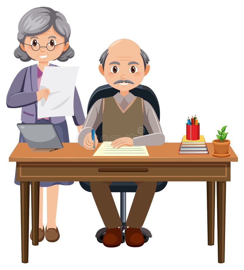 Working Space with Senior Couple Cartoon Character Stock Vector ...