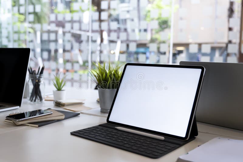 Working Space of Working Table with Computer Labtop Stock Photo - Image ...